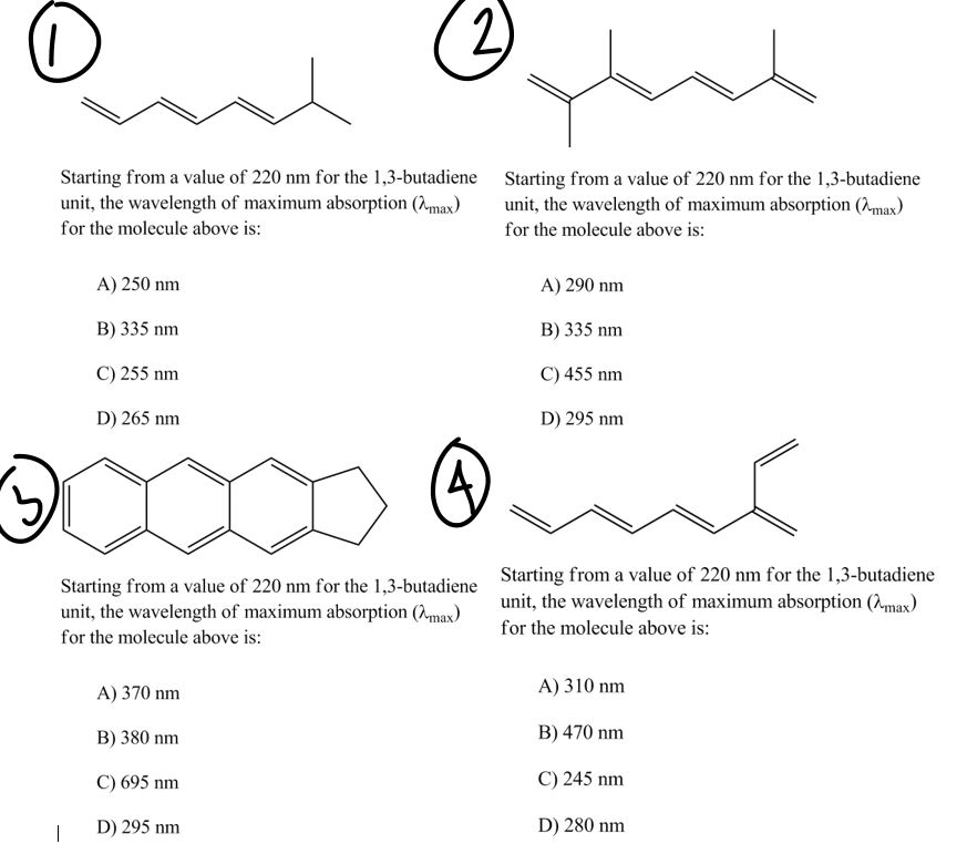 Solved The wavelength of maximum absorption for the molecule | Chegg.com