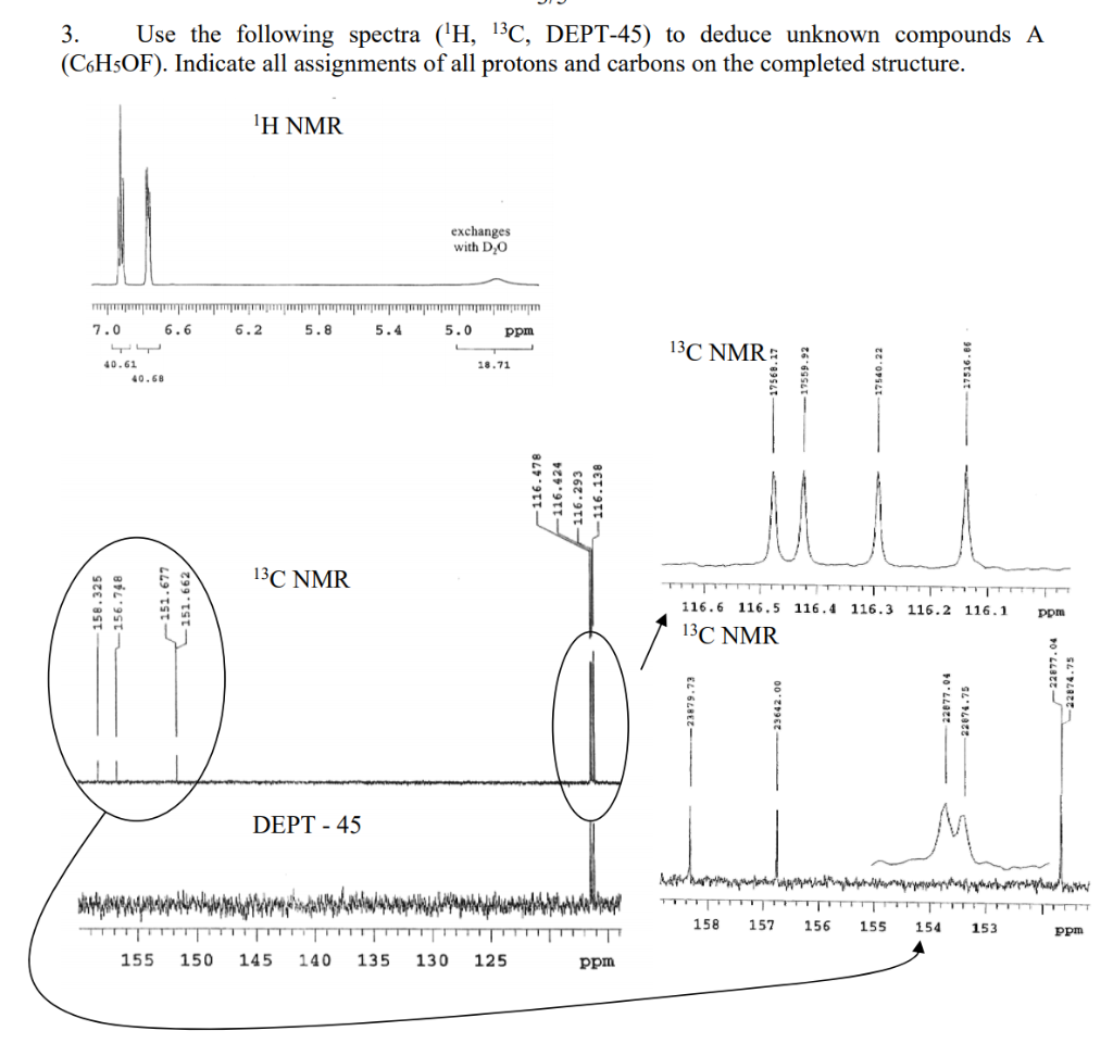 Solved 3. Use the following spectra ('H, 13C, DEPT-45) to | Chegg.com