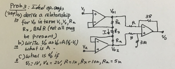 Solved 3R A + Prob3: Ideal op-ups (35pt)a) derive a | Chegg.com