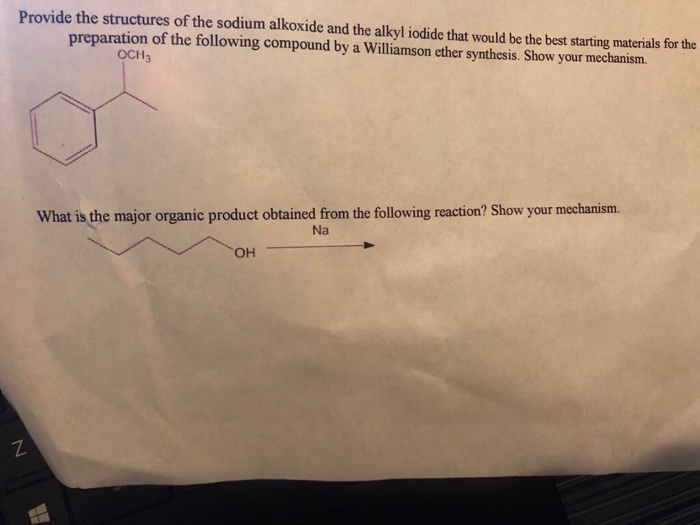Solved Provide the structures of the sodium alkoxide and the | Chegg.com