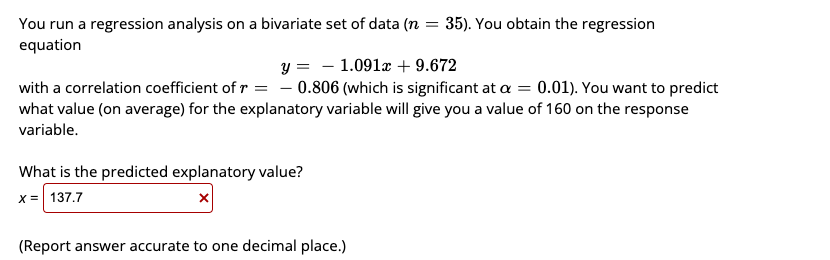 Solved You run a regression analysis on a bivariate set of | Chegg.com