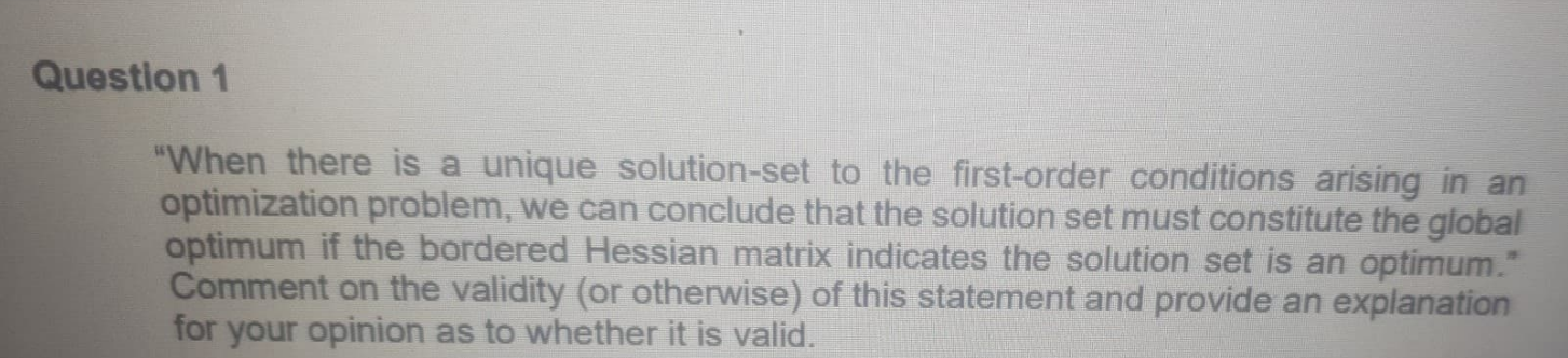 Solved Question 1 "When there is a unique solution-set to | Chegg.com