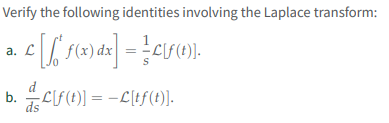 Solved Verify the following identities involving the Laplace | Chegg.com