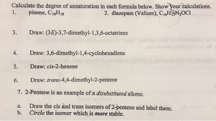Solved Calculate the degree of unsaturation in each formula | Chegg.com