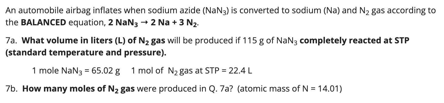 Solved An automobile airbag inflates when sodium azide | Chegg.com