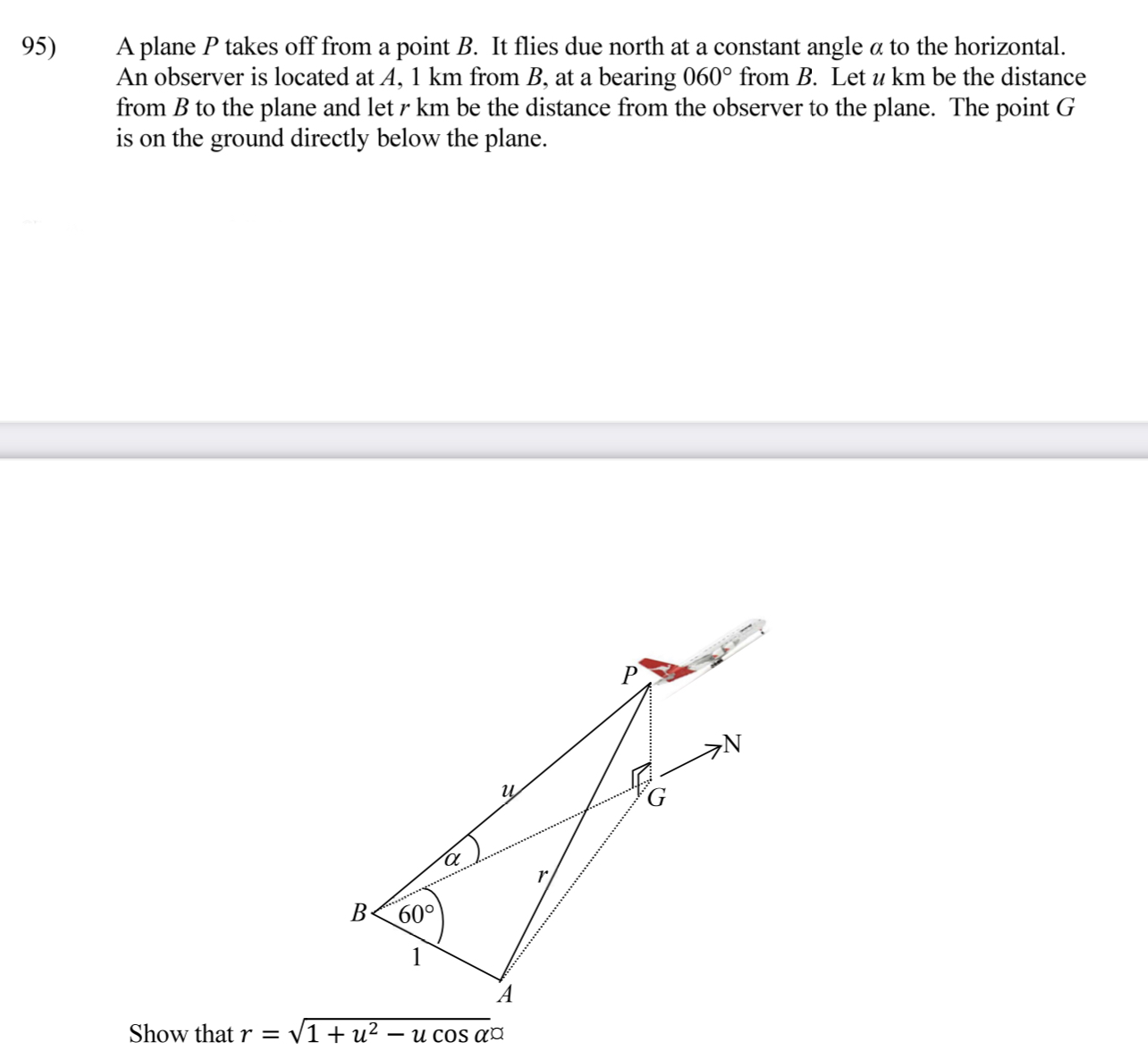 Solved A plane P takes off from a point B. It flies due | Chegg.com