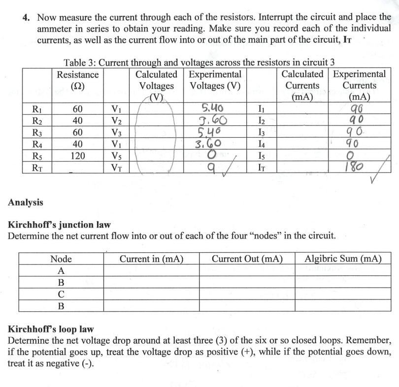 Solved Using the circuit below, please help me fill out the | Chegg.com