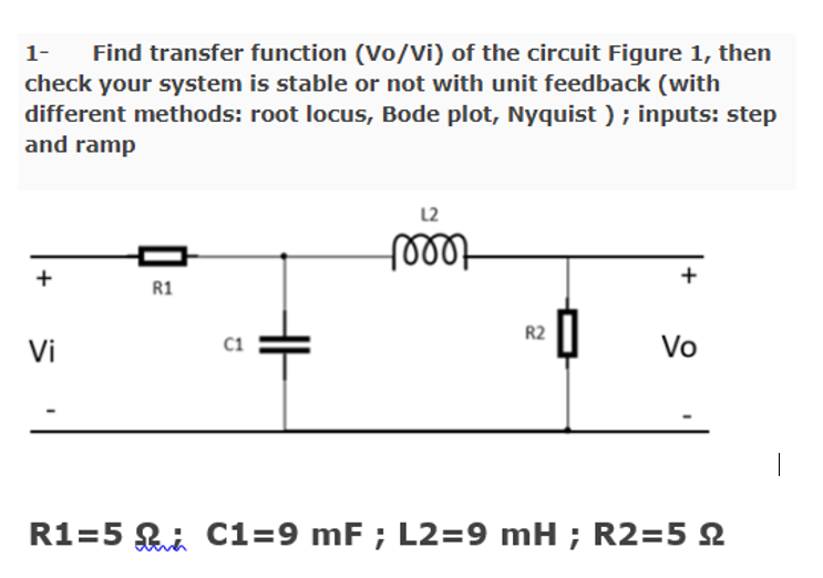 Solved 1- Find transfer function (Vo/Vi) of the circuit | Chegg.com