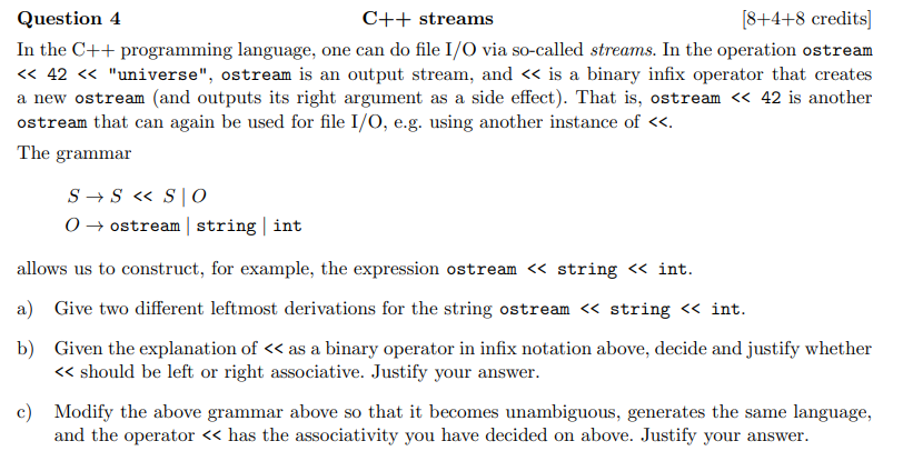Solved Question 4 C Streams 848 Credits In The C 