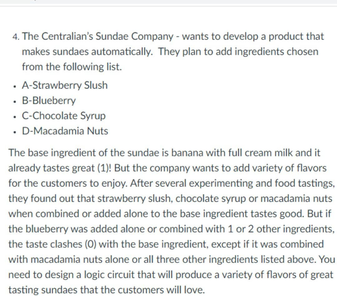 4. The Centralian's Sundae Company - wants to develop | Chegg.com