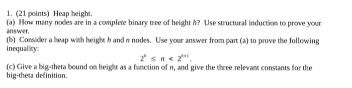 Solved Heap height. How many nodes are in a complete binary | Chegg.com