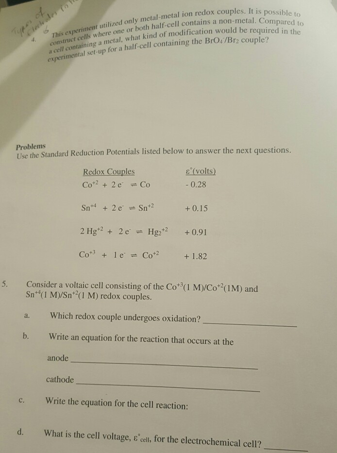 Solved The Voltaic Cell Report Sheet Data: Some cells listed | Chegg.com