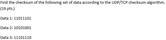 Solved Find the checksum of the following set of data | Chegg.com