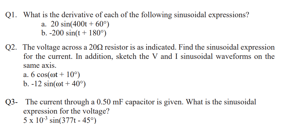 Solved Q1. What is the derivative of each of the following | Chegg.com