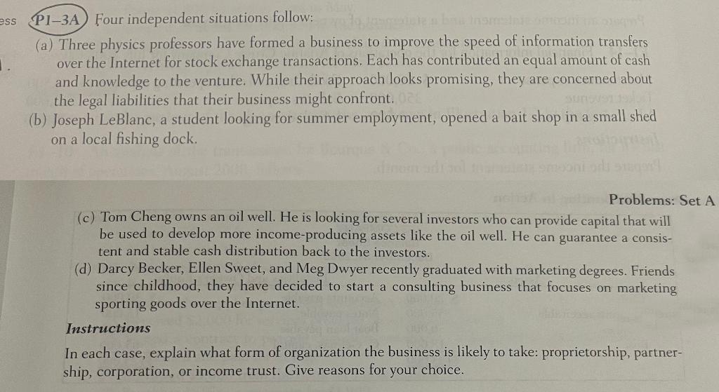 Solved P1-3A Four independent situations follow: (a) Three | Chegg.com