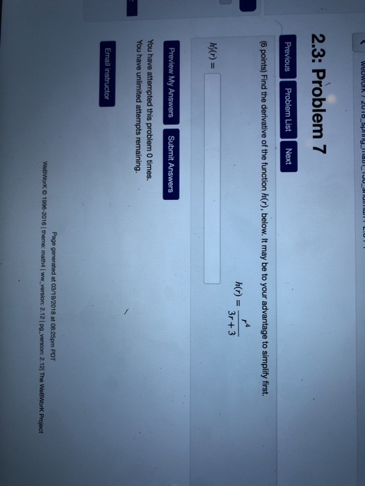 Solved 2.3: Problem 5 PreviousProblem List Next 6 points) | Chegg.com