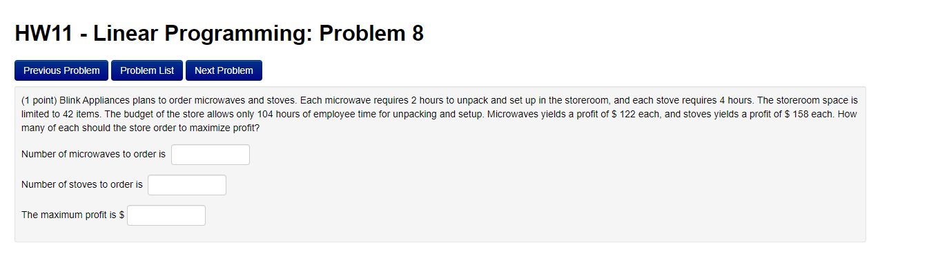 Solved HW11 - Linear Programming: Problem 8 Previous Problem | Chegg.com