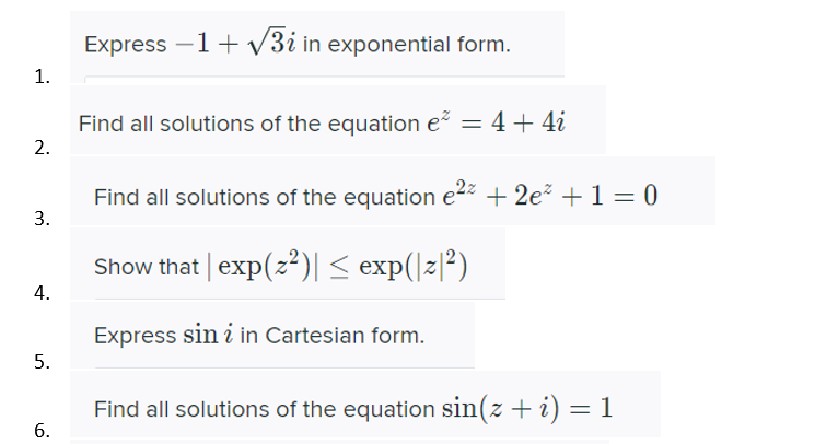 Solved Express -1+3i in exponential form. 1. Find all | Chegg.com