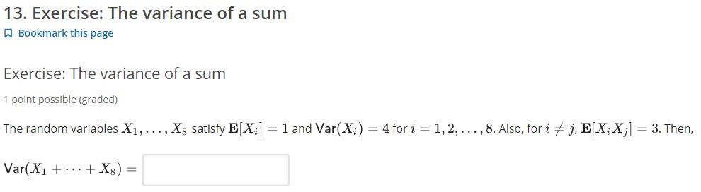 Solved 13. Exercise: The variance of a sum A Bookmark this | Chegg.com