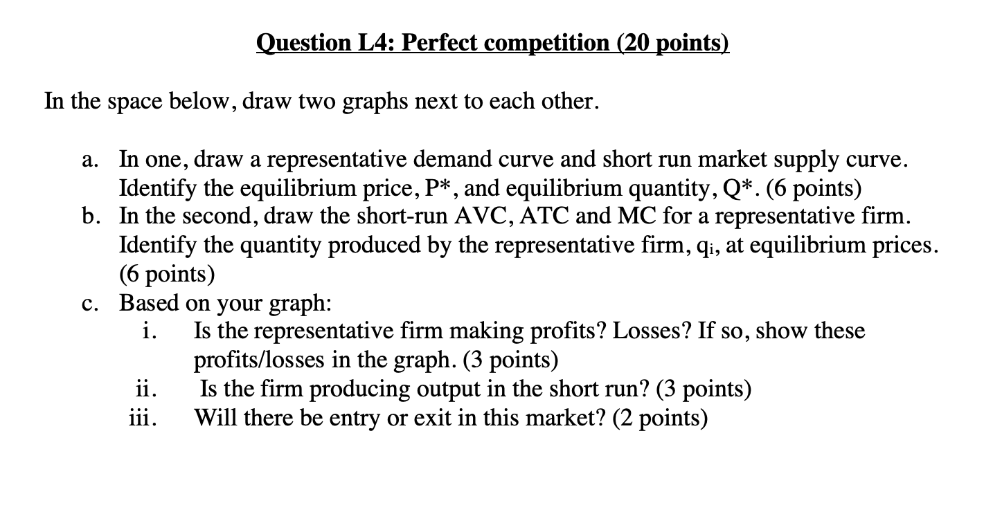 Solved Question L4: Perfect competition (20 points) In the | Chegg.com