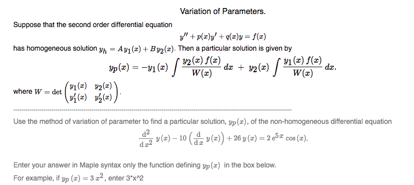 Solved Variation of Parameters. Suppose that the second | Chegg.com