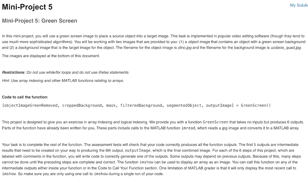 Solved Mini-Project 5 My Solutio Mini-Project 5: Green | Chegg.com