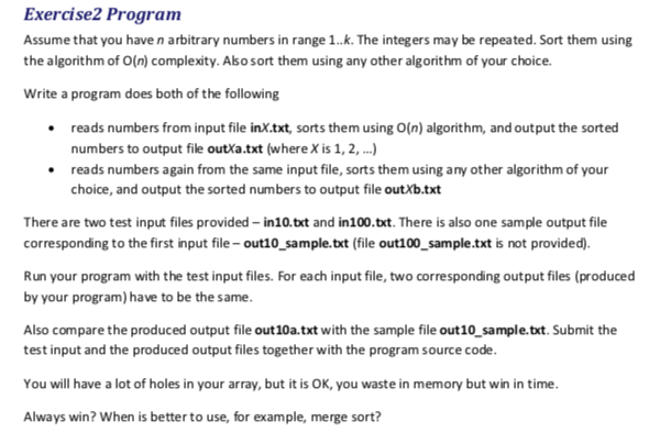 Solved Exercise 2 Sorting Algorithm Assume that you have n | Chegg.com