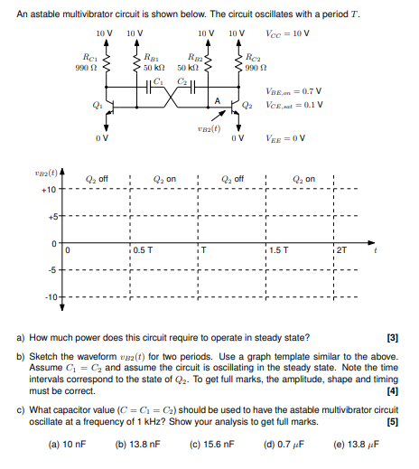 Solved An astable multivibrator circuit is shown below. The | Chegg.com