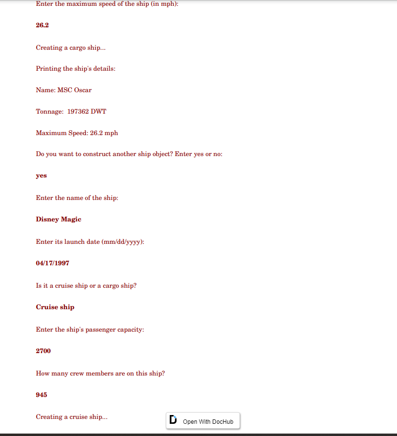 Solved Homework-6 Task: Design a class called Ship with the | Chegg.com