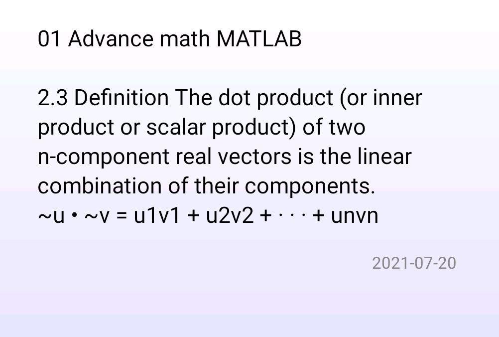 01 Advance math MATLAB 2.3 Definition The dot product | Chegg.com