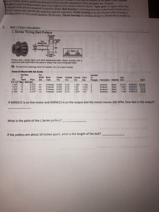 Solved 3. Belt / Chain Calculation L Series Timing Belt | Chegg.com