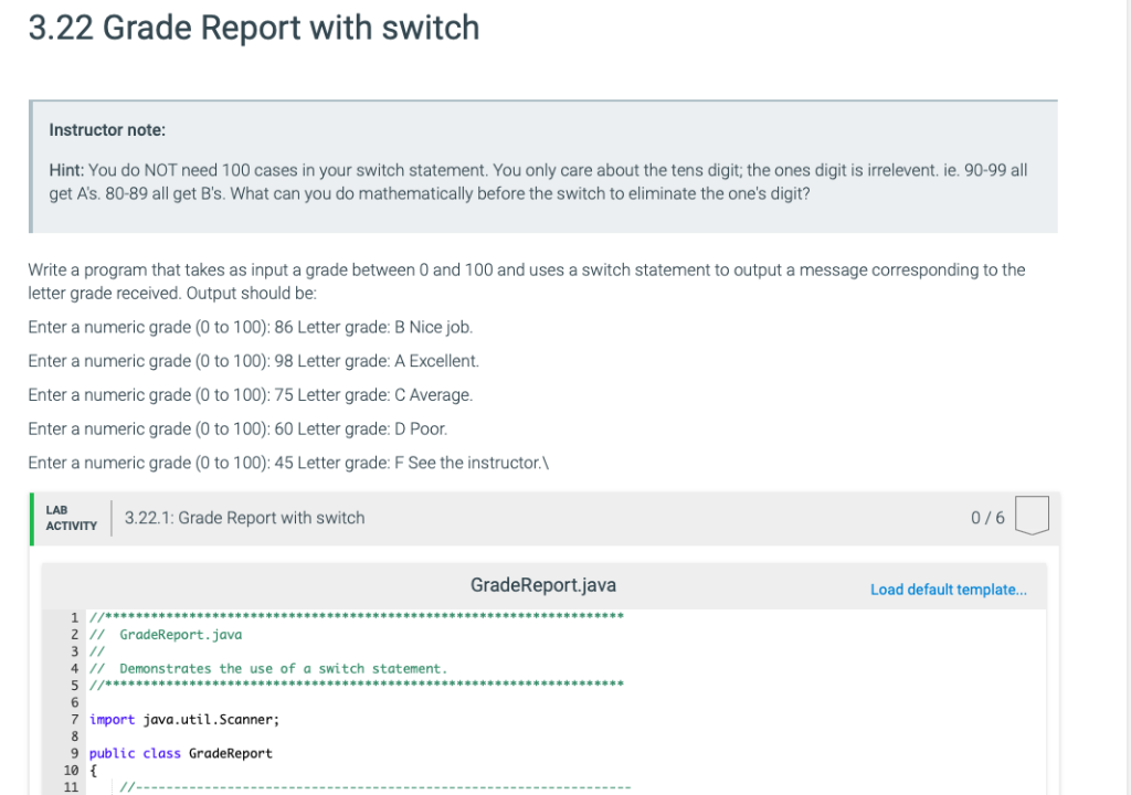 Solved 3.22 Grade Report with switch Instructor note Hint: | Chegg.com