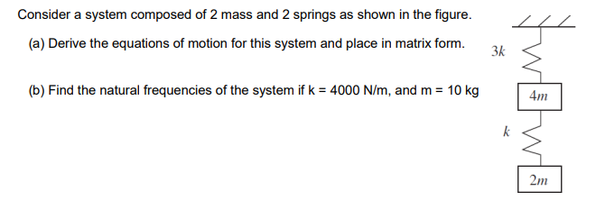 Solved Consider a system composed of 2 mass and 2 springs as | Chegg.com