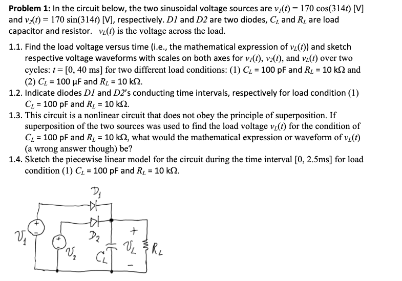 Solved Problem 1: In the circuit below, the two sinusoidal | Chegg.com