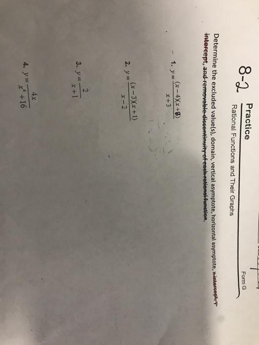 Solved Practice Form G Rational Functions and Their Graphs | Chegg.com