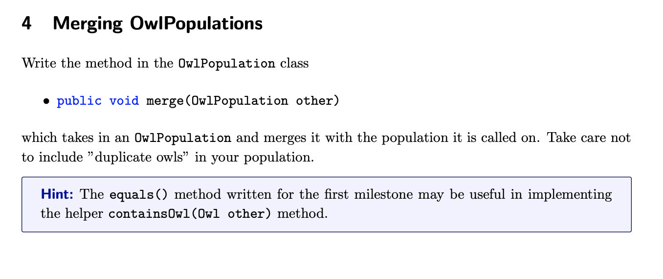 Solved 4 Merging OwIPopulations Write the method in the | Chegg.com