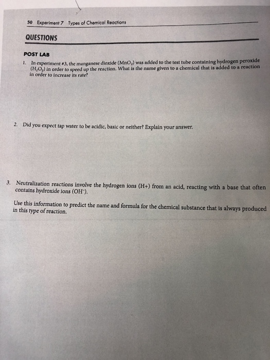 Solved 50 Experiment 7 Types of Chemical Reactions QUESTIONS | Chegg.com