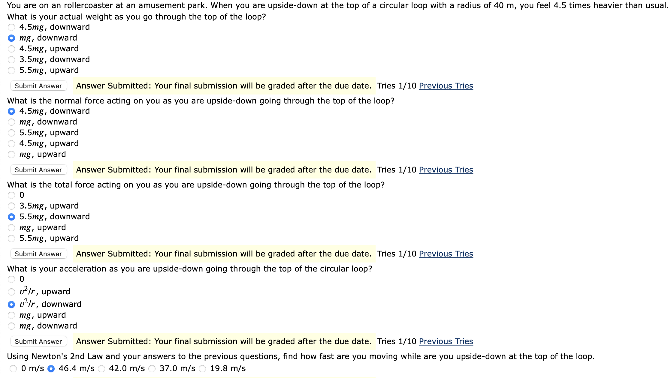 Solved by an EXPERT You are on an rollercoaster at an amusement park. | Chegg.com