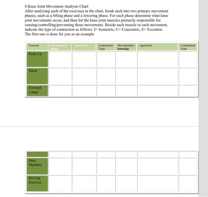 Solved 8 Knee Joint Movement Analysis Chart After analyzing | Chegg.com