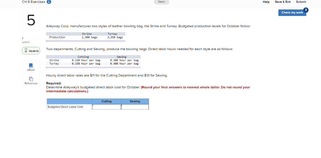Solved CH 8 Exercises i Saved Help Save & Exit Submit Check | Chegg.com