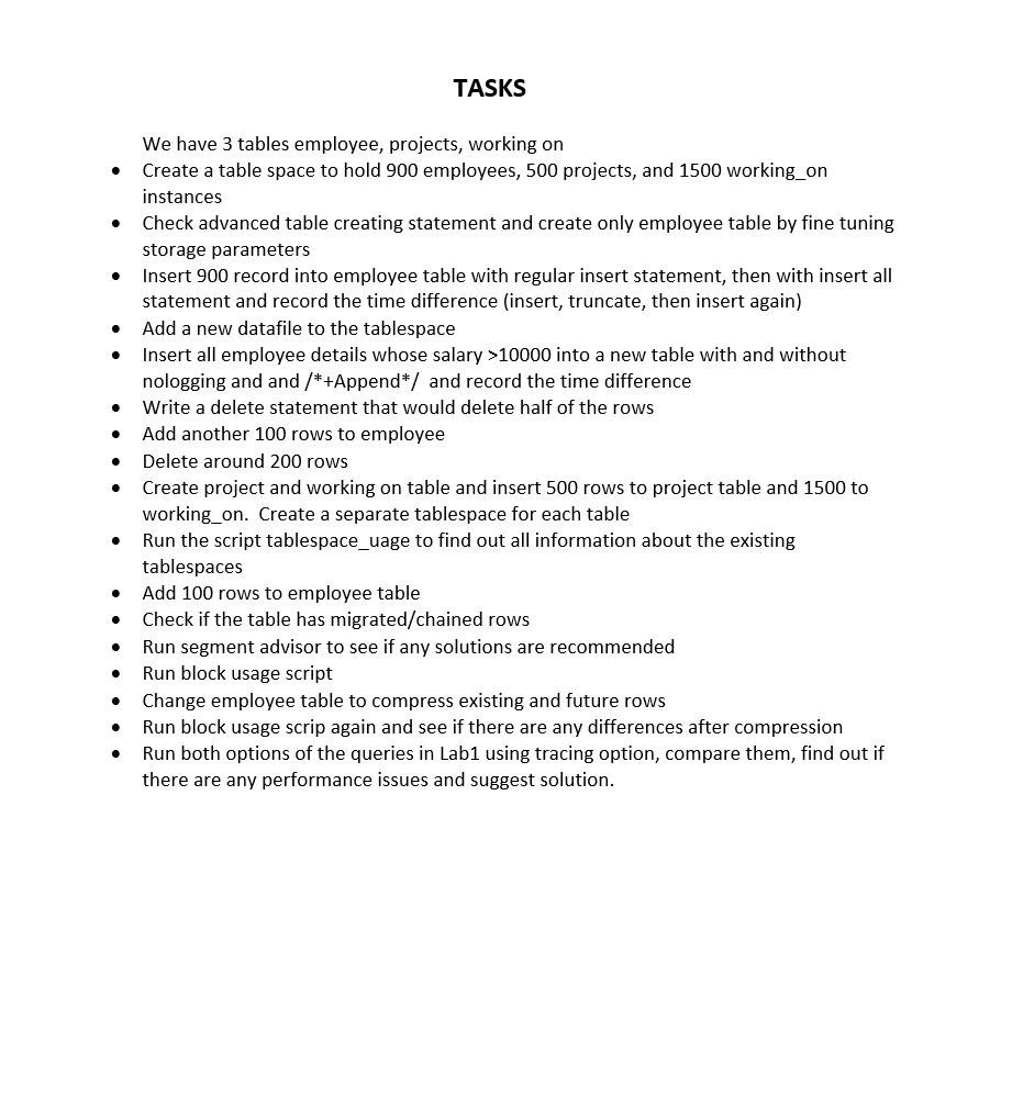 Solved We have 3 tables employee, projects, working on - | Chegg.com