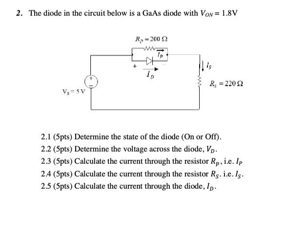 Solved The diode in the circuit below is a GaAs diode with | Chegg.com