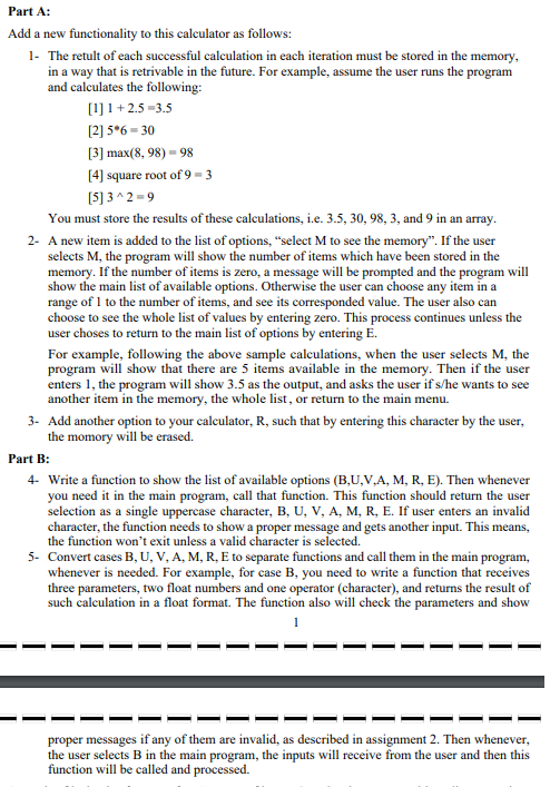 Solved Part A: Add a new functionality to this calculator as | Chegg.com