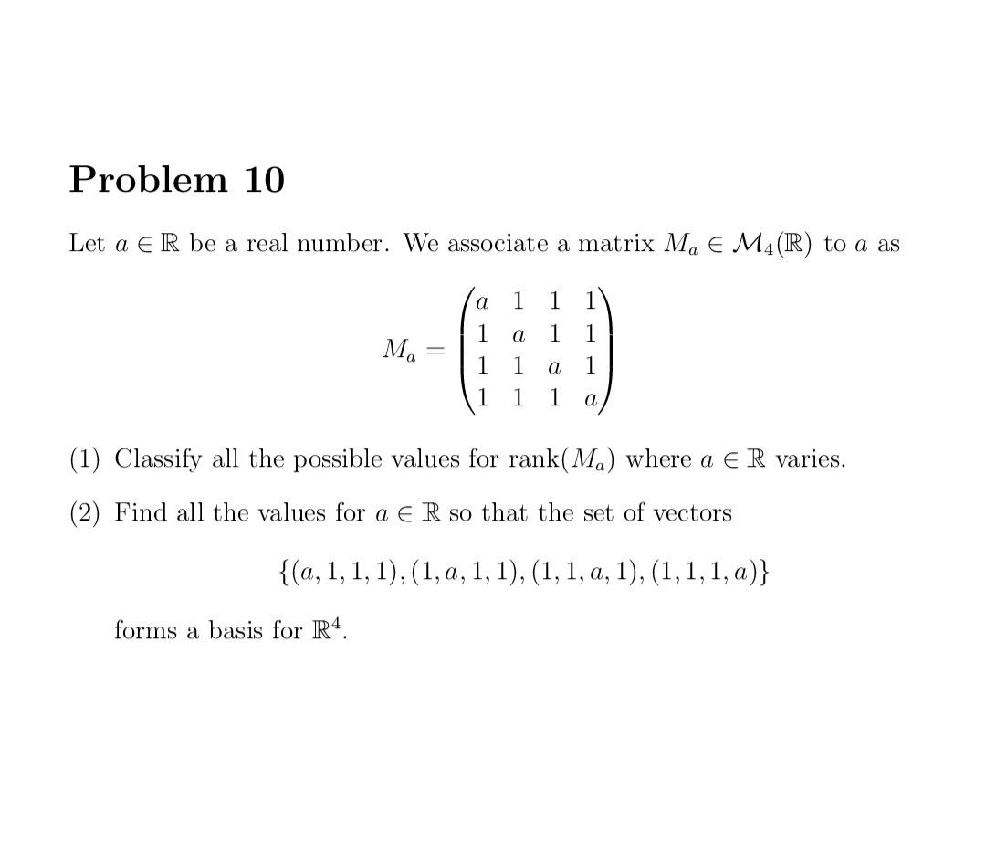 Solved Let a∈R be a real number. We associate a matrix | Chegg.com