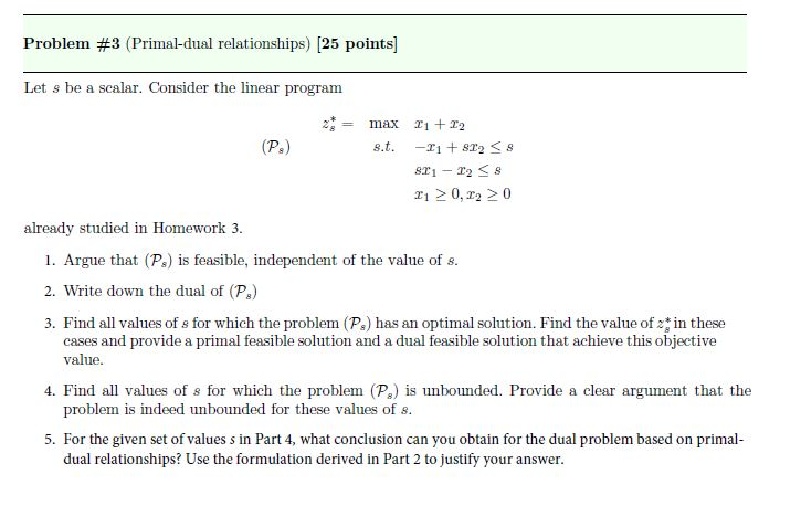 Solved Problem #3 (Primal-dual relationships) [25 points) | Chegg.com