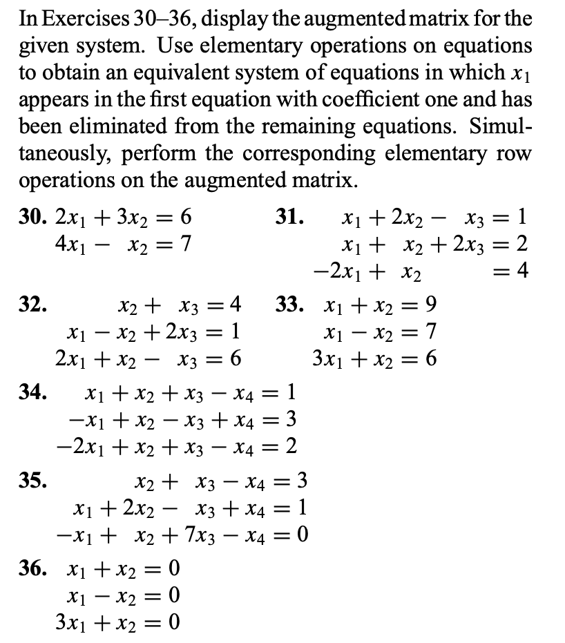 Solved In Exercises 30-36, display the augmented matrix for | Chegg.com