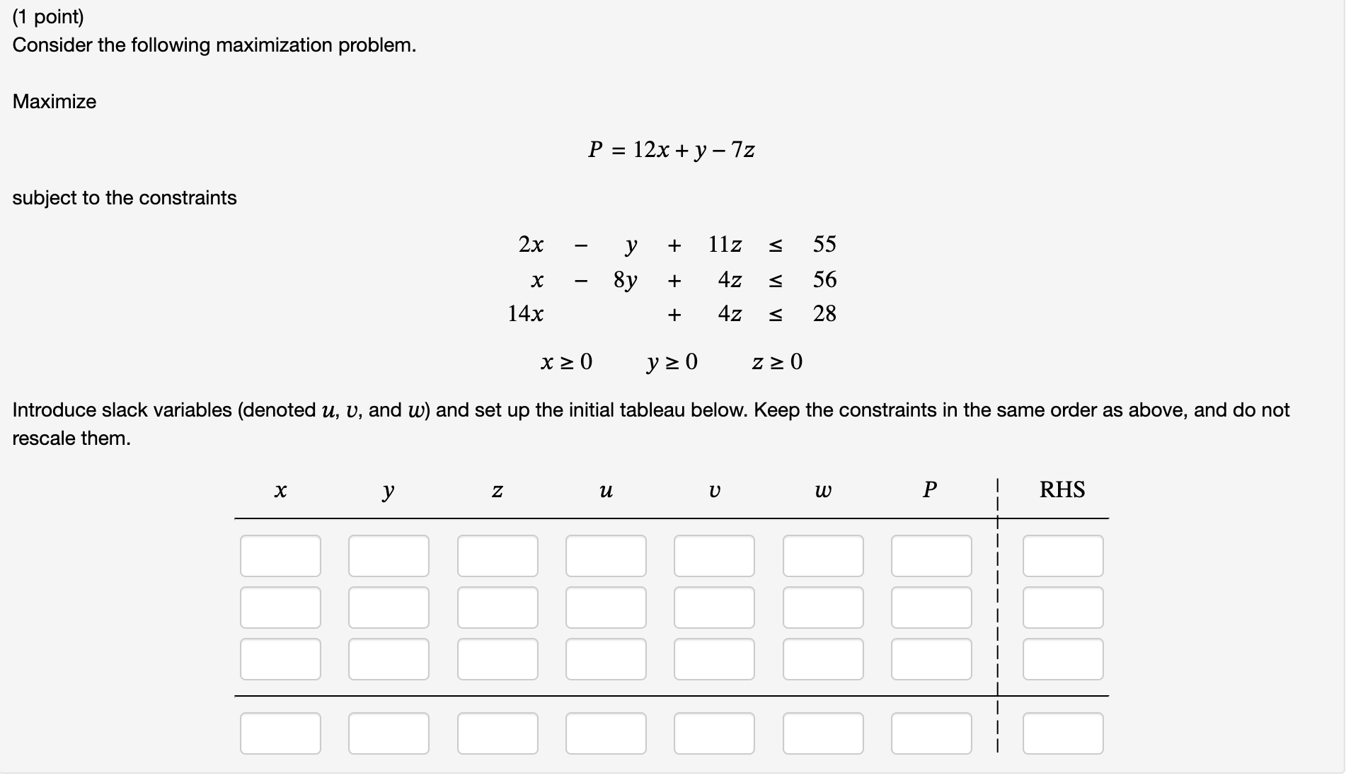 Solved (1 point) Consider the following maximization | Chegg.com