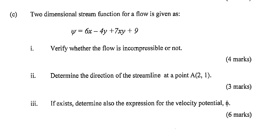 Solved Two dimensional stream function for a flow is given | Chegg.com