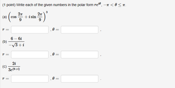 Solved (1 point) Write each of the given numbers in the | Chegg.com