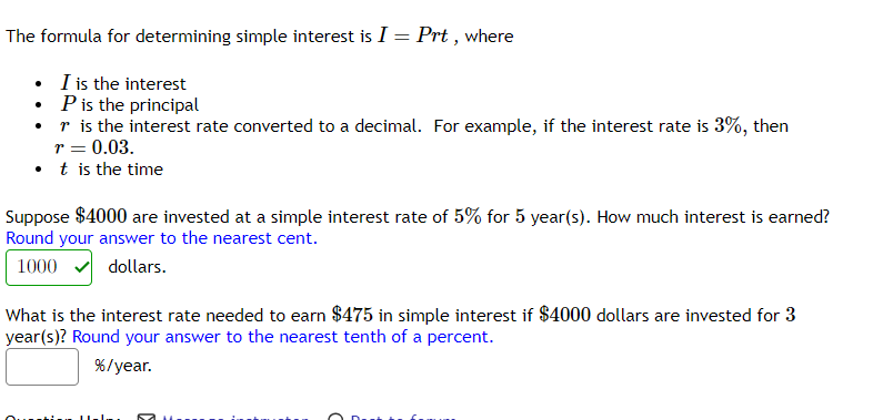 Solved The formula for determining simple interest is I=Prt, | Chegg.com